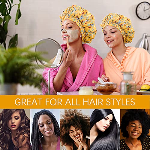Luxury Shower Cap for Women, Waterproof Reusable Shower Caps Double Layers Microfiber Terry Lined with Dry Hair Function, Extra Large for Long Hair, Adjustable for Most Heads Size