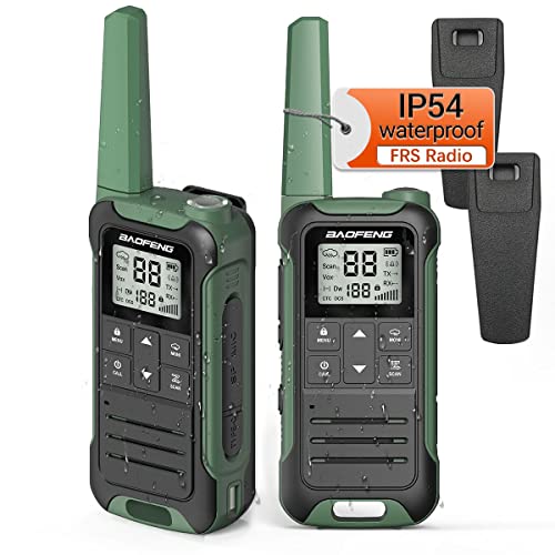 Baofeng Walkie Talkies with 22 FRS Channels Rechargeable Long Range Walkie Talkie IP54 Waterproof for Adult Two Way Radio with NOAA Weather Channel VOX Scan LCD Display LED Flashlight for Camping