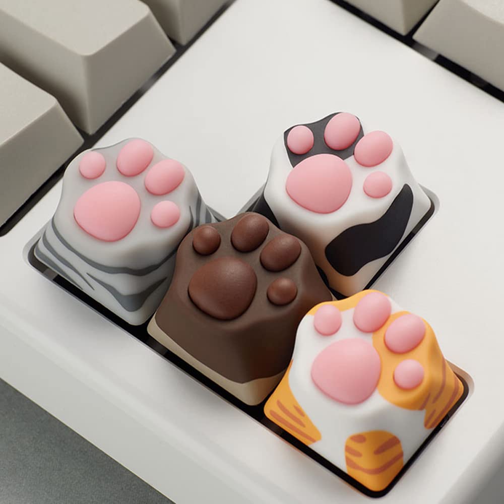 HFSECURITY Colorful Cute Milk Caws Siam Cat Paw Design Keycaps for Cherry Mx Switch Mechanical Gaming Keyboard ABS Soft Silica Gel Key Caps (milkcowcatkeycaps)