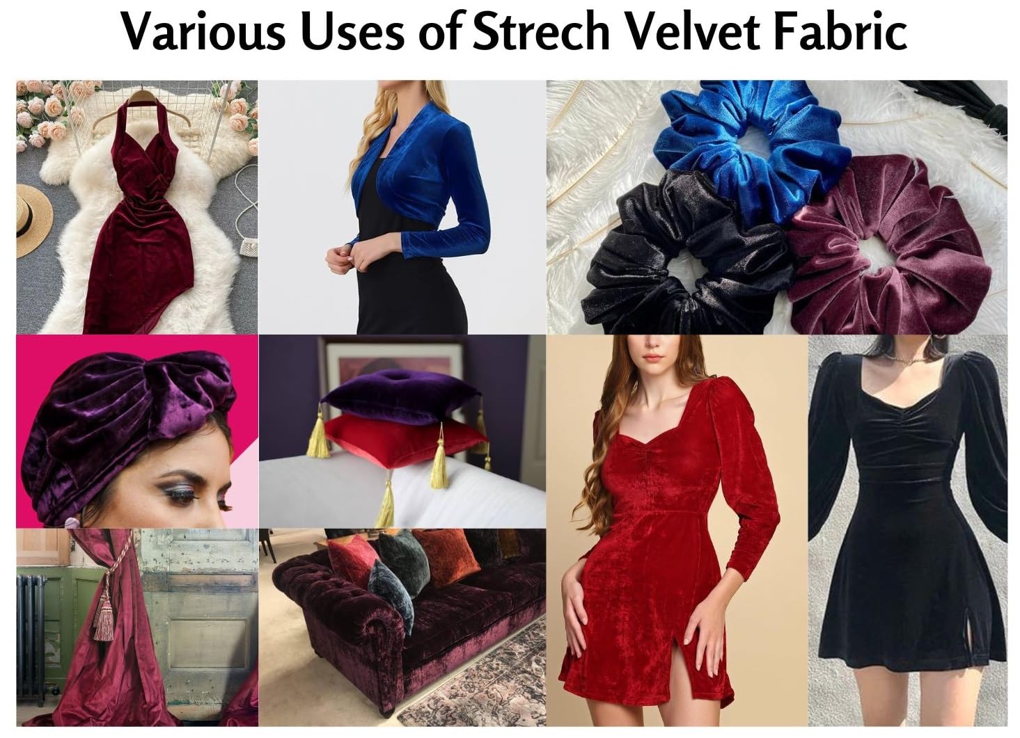 Fynite Stretch Velvet Fabric | 90% Polyester 10% Spandex | 2 Yards Long | 60" Wide | Burgundy Spandex Velvet Fabric for DIY Sewing, Apparel, Costume, and Craft Projects - (Burgundy,2 Yard)