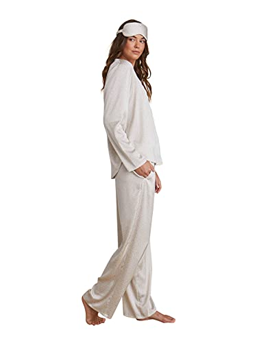 Barefoot Dreams Washed Satin Eyemask PJ Set, Luxe Satin Sleepwear with Sleep Mask, Cream Multi,