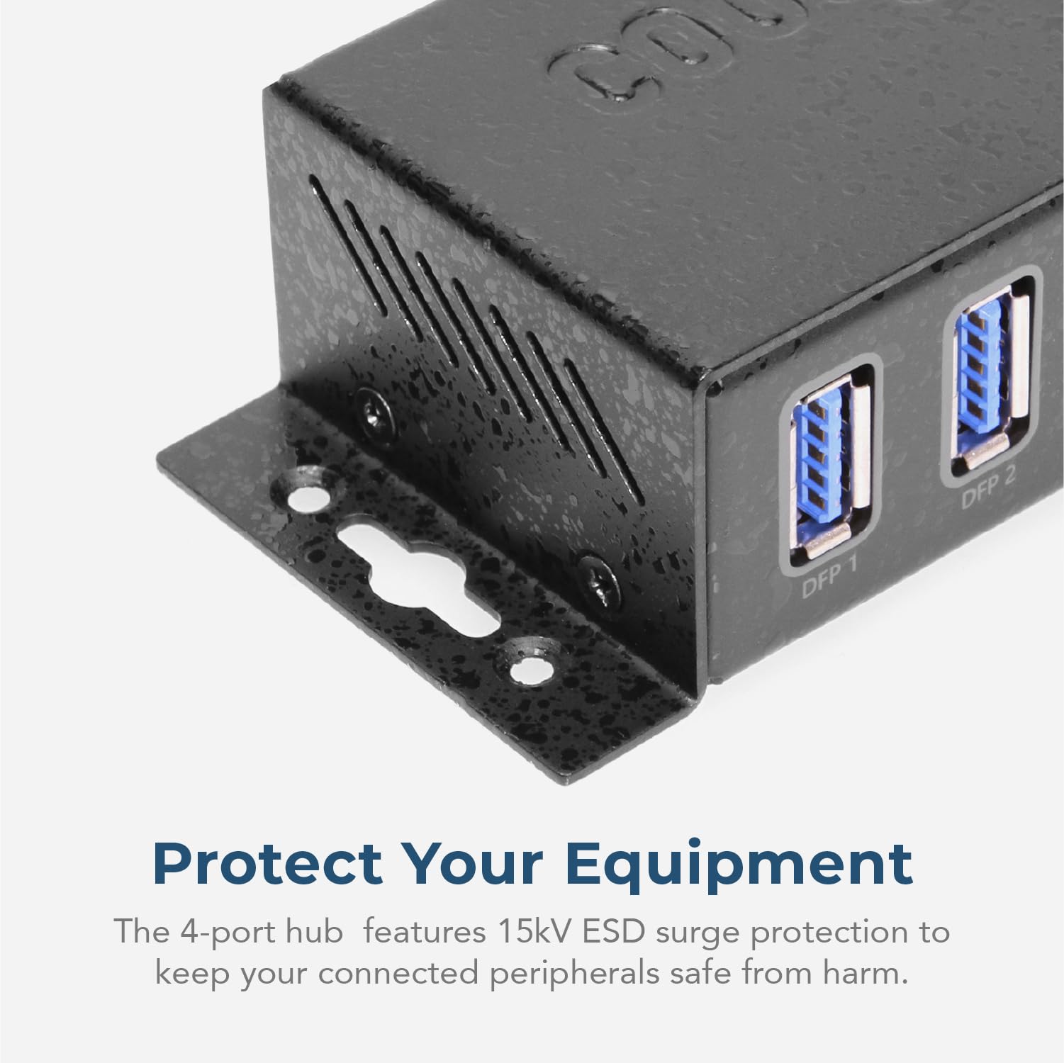 USB 3.2 Powered 4-Port Mini Hub, 5Gbps Fast Data Transfer with ESD & Surge Protection – Durable and Mountable USB Hub
