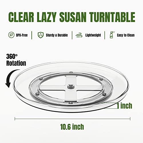 HITISPACE 10.6 Inch Lazy Susan Organizer 2 Pack, Clear Turntable Organizer for Cabinet, Plastic Rotating Spice Rack Pantry Organization and Storage for Kitchen, Bathroom, Countertop, Table, Fridge