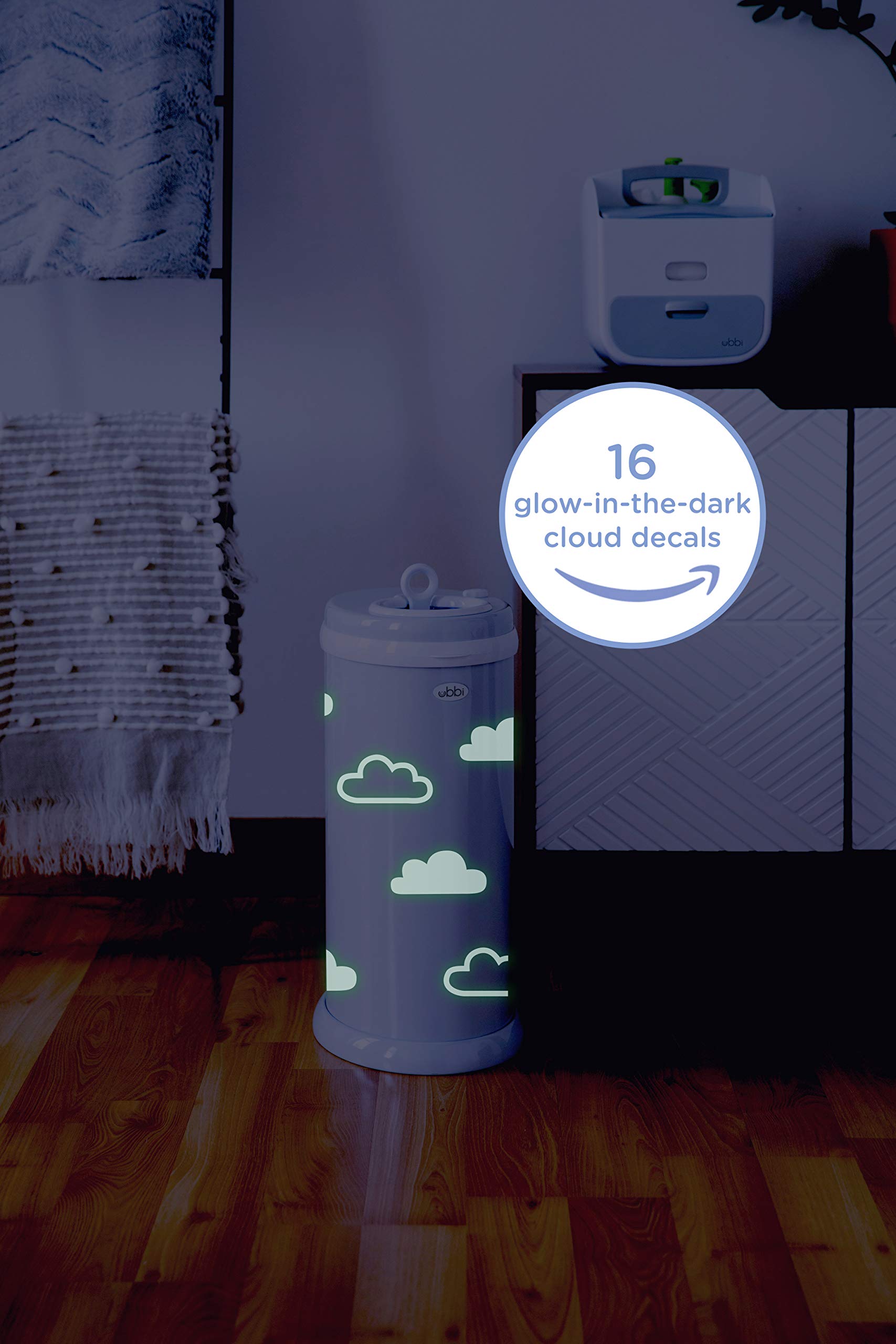 Ubbi Glow-in-The-Dark Cloud Peel and Stick Decal Stickers, Decorative Sticker for Diaper Pail or Baby Nursery