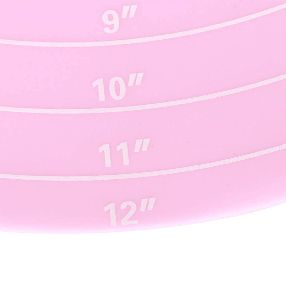 4PCS Silicone Baking Mats, Round Silicon Baking Mat with Measurements Non-slip Pastry Mat Non-stick Heat Resistant Cake Mat for Cake Turntable Stand Reusable Silicone Mat for Baking Pan, Pink