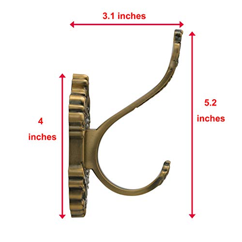 SDH Rustic Coat Hooks - Wall Mounted Towel Hooks - Aluminum Heavy Duty Wall Hooks for Hanging Coats Purse Bags & Clothes in Bathroom & Hallway, Crown Themed Pack of 2 Antique Brass Utility Hooks