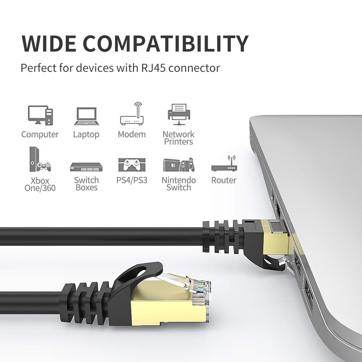 BIFALE Cat7 Ethernet Cable 100ft, Cat7 Outdoor Cable Triple shielding SSTP 10Gbps 600MHz Ethernet Patch Cable for Modem Router LAN RJ45, UV/Water Proof, Direct Burial, PE Jacket