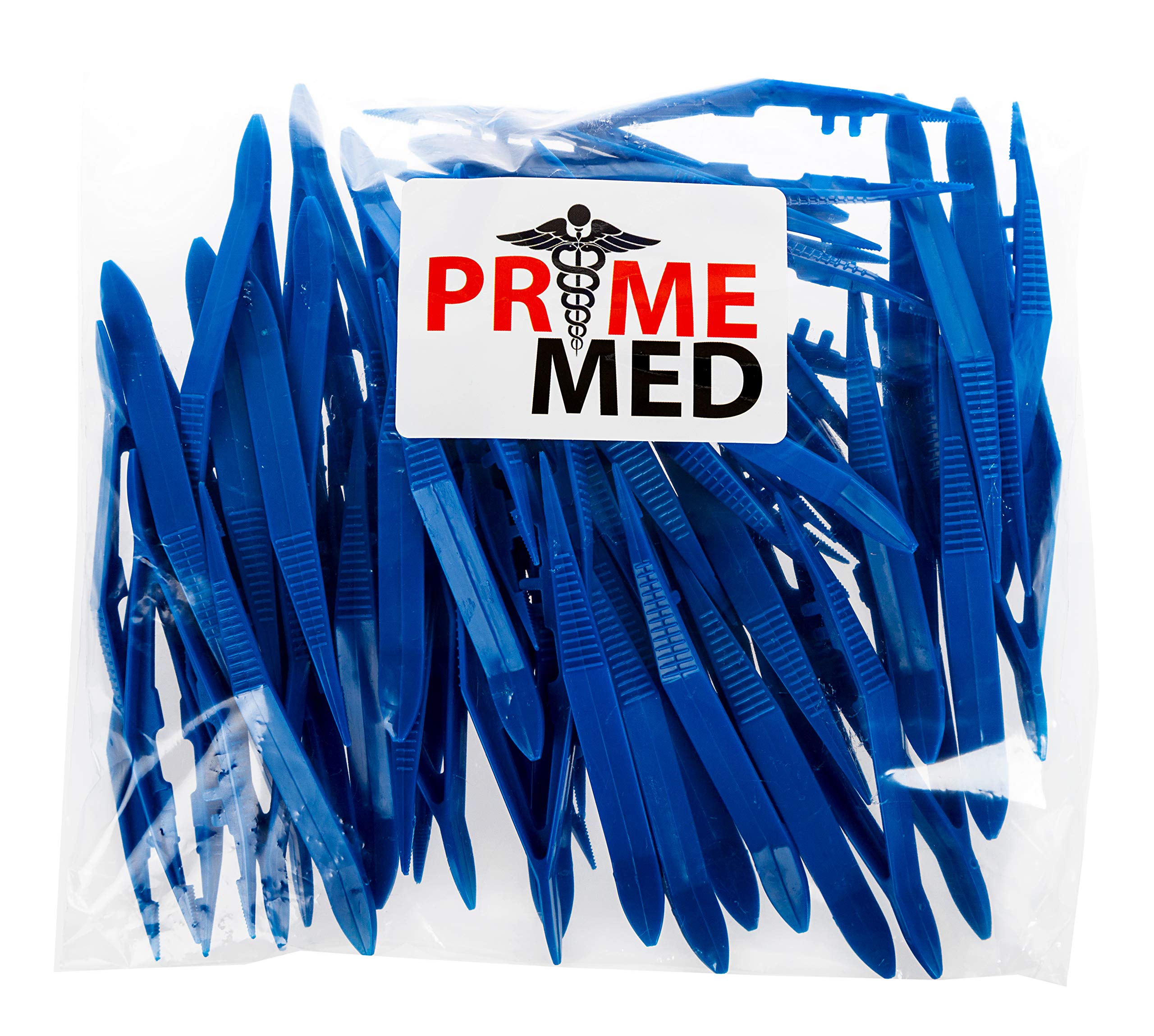 Bulk Priced Plastic Blue Forceps (Tapered Tweezers) from PrimeMed (125 Count)