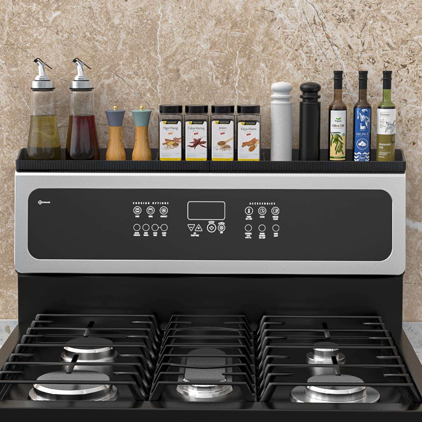 30 Inch Silicone Stove Oven Top Shelf Magnetic for Kitchen Gadgets, Soft Flexible Strong Magnetic Heat Resistant Spice Rack Kitchen Organizer for Over Oven Stove