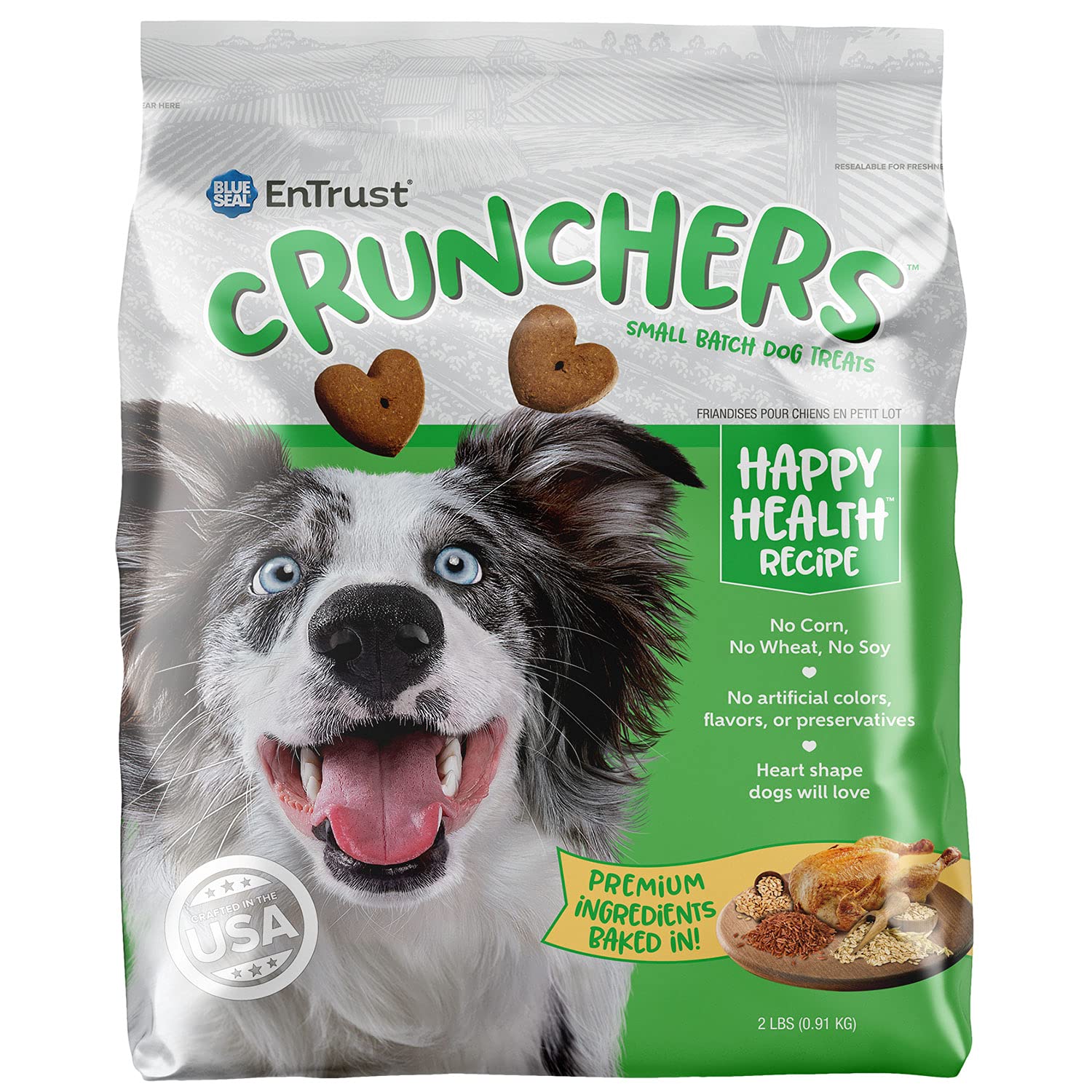 Blue Seal Kent Entrust Crunchers - Small Dog Treats, Happy Health Recipe - Crunchy Oven Baked Biscuits with Premium Ingredients, Nutritious Snack, Ideal for Training - Made in USA, 2-Pound Bag