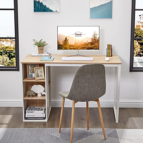 Computer Desk with Storage Shelves 47β White Office Desk with Drawers Small Kids Writing Desk Student Study Table Modern Wood Pc Laptop Gaming Desk for Home Work, Splicing Oak with Metal Legs