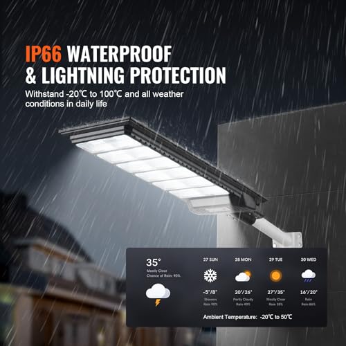 VEVOR 600W Solar Street Light, LED Solar Flood Lights Outdoor 60000lm with Infrared Remote Control, IP66 Waterproof Security Solar Motion Sensor Lamp for Garden Yard Home Path Garage Parking Lot