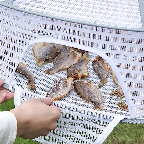 Akloker 4 Layer Mesh Drying Net with Zips Bra Drying Clothes Net Removable Folding Anti-Fly Windproof Hook Fine-Grained Grid for Flowers Buds Plants Organizer Drying for Fish/Vegetables/Fruit/Herbs