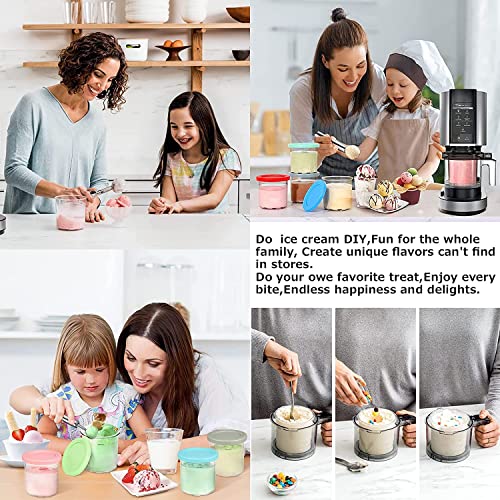 AZLESLOG 16 oz. Containers | Extra Replacement Pints and Lids - Compatible with NC300, NC301,CN305A, NC299AM Series Ice Cream Makers, Airtight and Dishwasher Safe (Pink+Blue+Green+Grey-4 Pack)