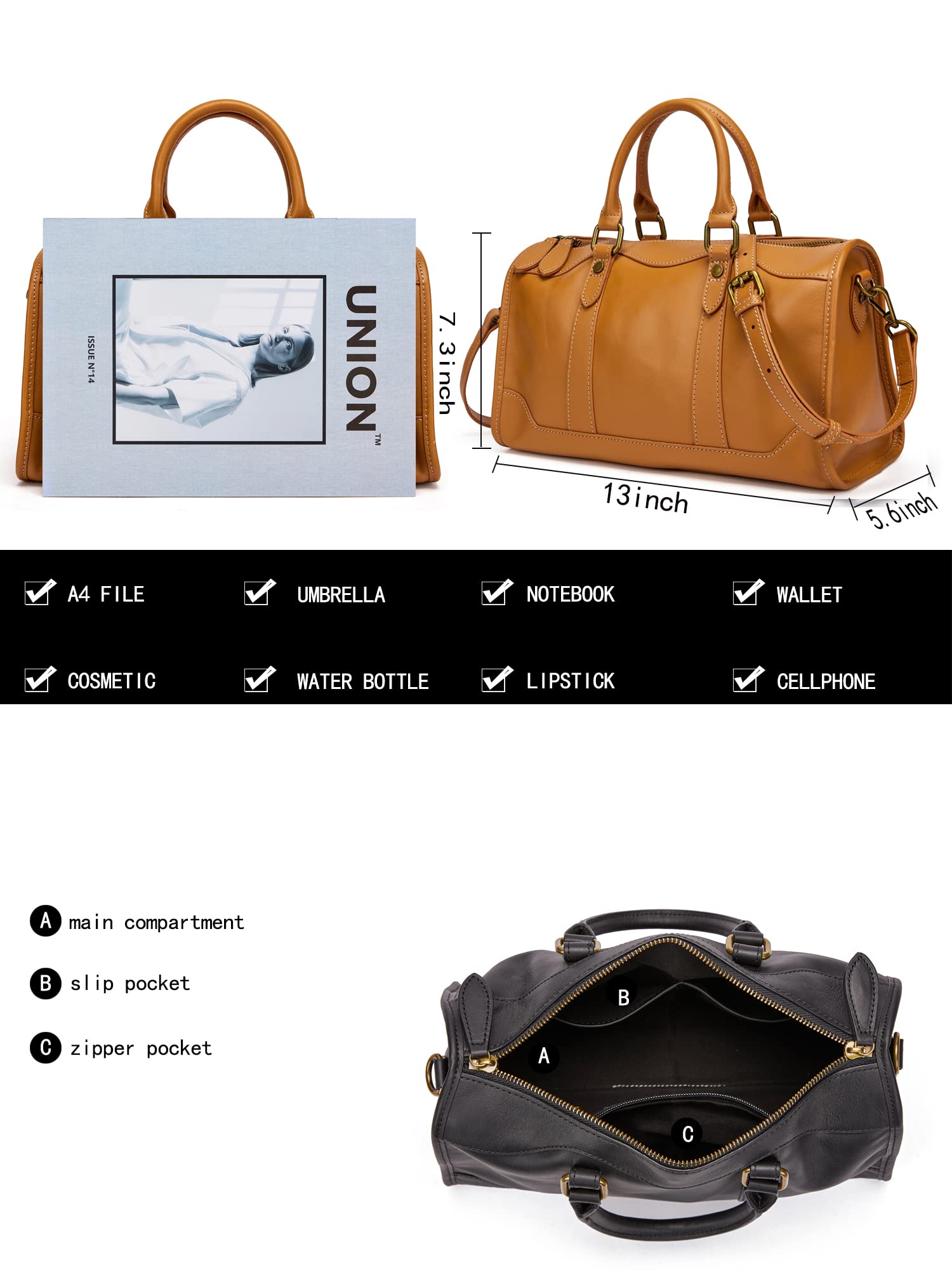 Vintage Leather Satchel Handbags Top Handle Boston Tote Bags With Long Strap (2-Brown)