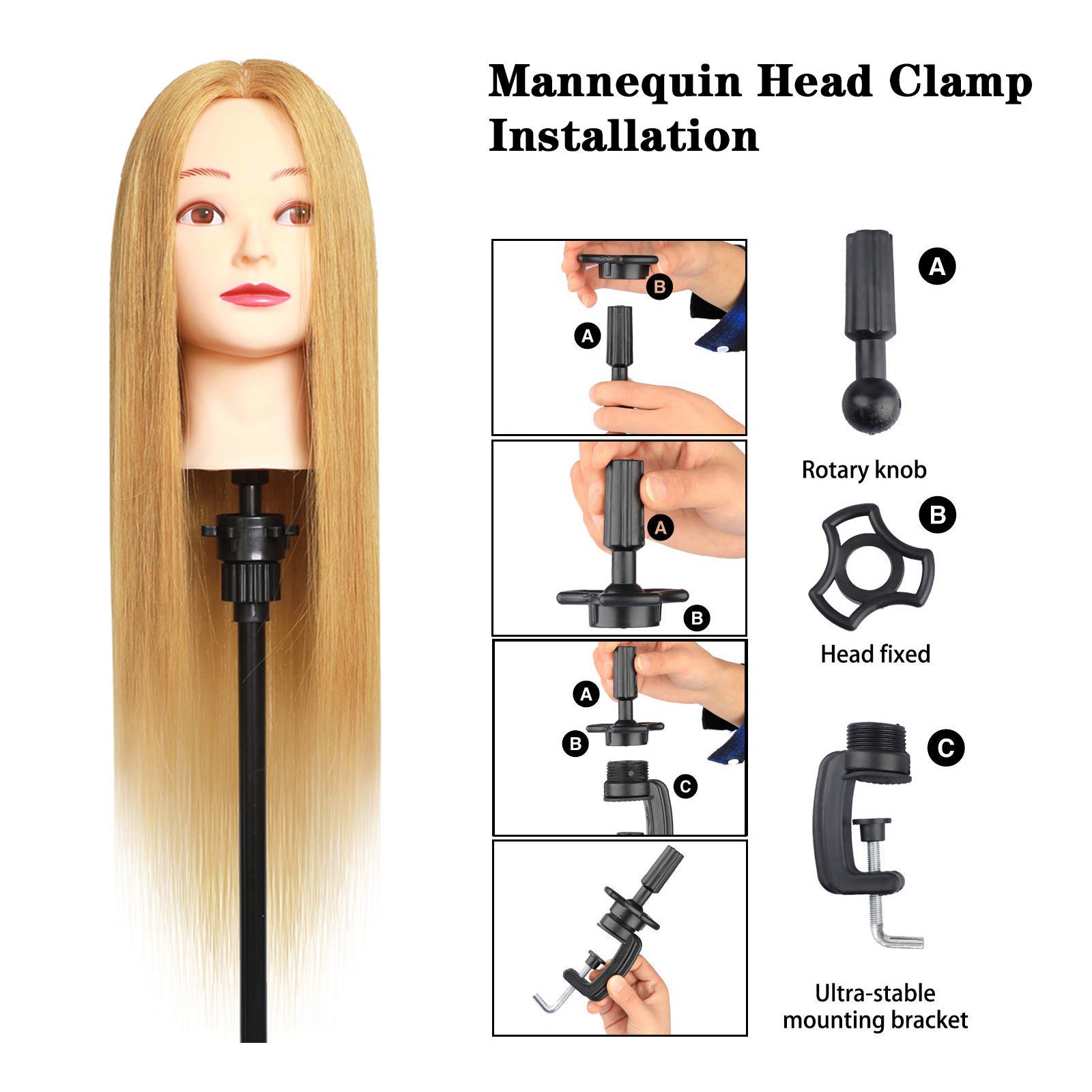 MEIBR Mannequin Head 100% Real Hair Styling Training Head 24-27inch Manikin Cosmetology Hairdressing Doll Head With Free Clamp Female+Braid Set (27#)