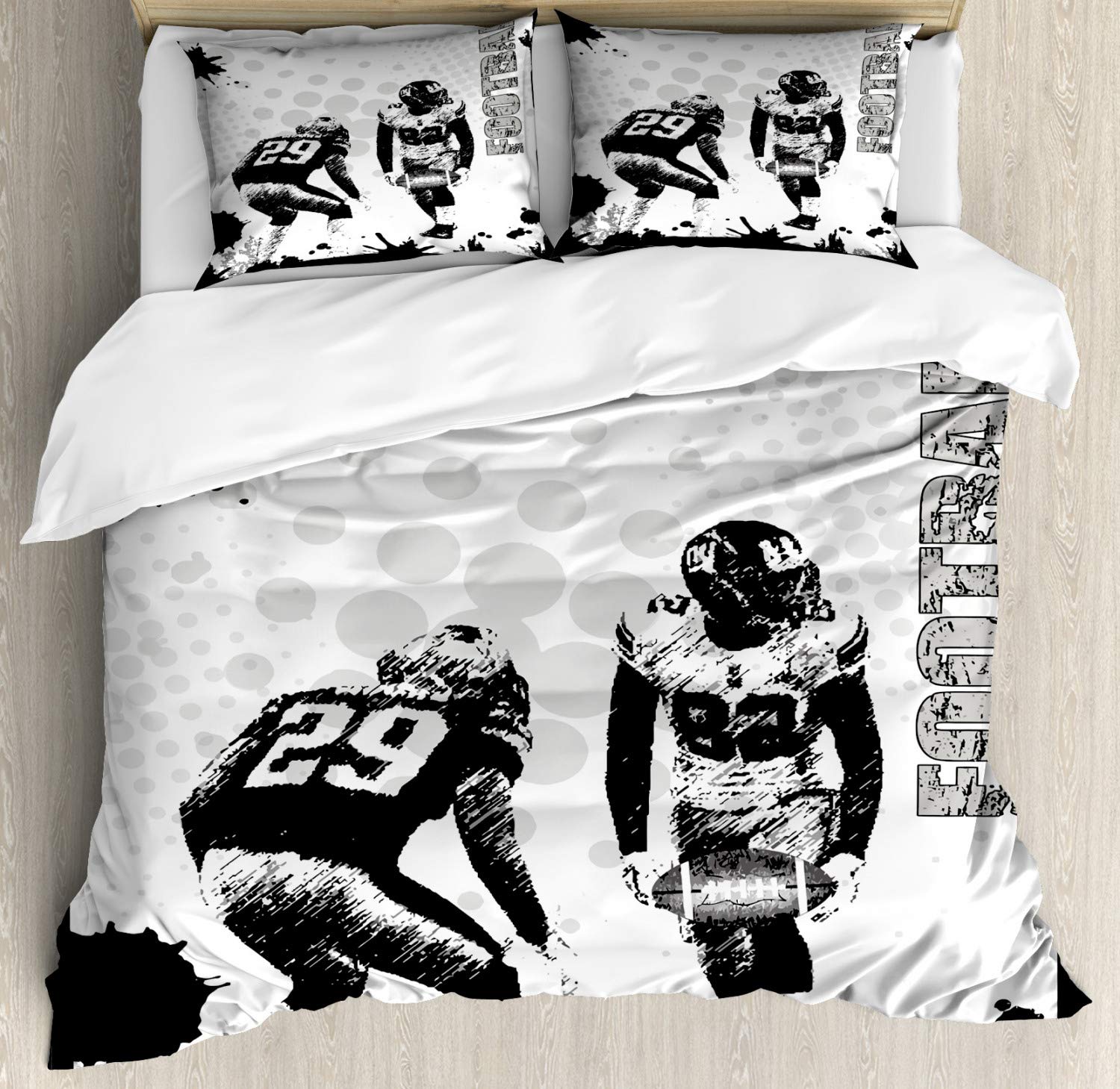 Ambesonne Sports Duvet Cover Set, Grungy American Football Image International Team World Cup Kick Play Speed Victory, Decorative 3 Piece Bedding Set with 2 Pillow Shams, Queen Size, White Charcoal