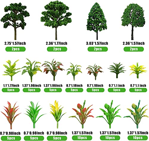 88pcs Model Trees Mixed Miniature Plants Model Train Scenery Architecture Trees Fairy Garden Trees Wargame Trees Model for Diorama DIY Craft Scenery Landscape Natural Green