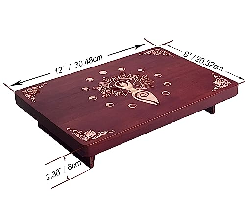 Altar Table, Meditation Table, Small Altar Table, Wooden Witch Altar, Wiccan Alter Table, Buddhist Shrine, Engraved Spiral Goddess on Table Top, 12 × 8 inches