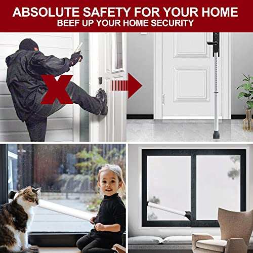 AceMining Upgraded Door Security Bar & Sliding Patio Door Security Bar, Heavy Duty Security Door Stoppers Adjustable Door Jammer Security Bar for Home, Apartment, Travel (1 Pack,White)