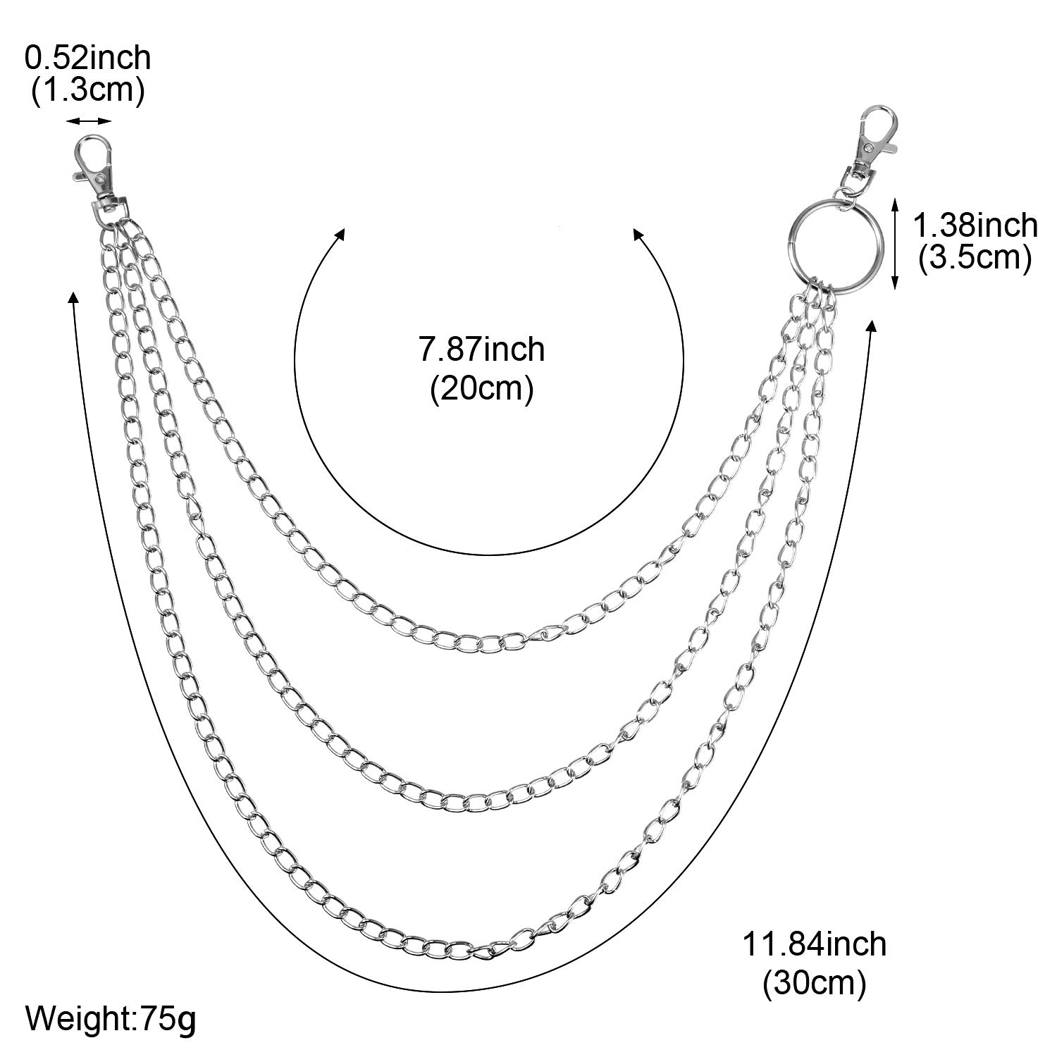 3 Pieces Jeans Chains Wallet Chain Pocket Chain Belt Chains Hip Hop Pants Chain with Lobster Claw Clasps for Keys, Wallet, Jeans Pants Belt Loop Purse Handbag (Silver)