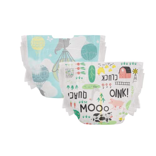 The Honest Company Clean Conscious Diapers | Plant-Based, Sustainable | Above It All + Barnyard Babies | Super Club Box, Size 1 (8-14 lbs), 160 Count