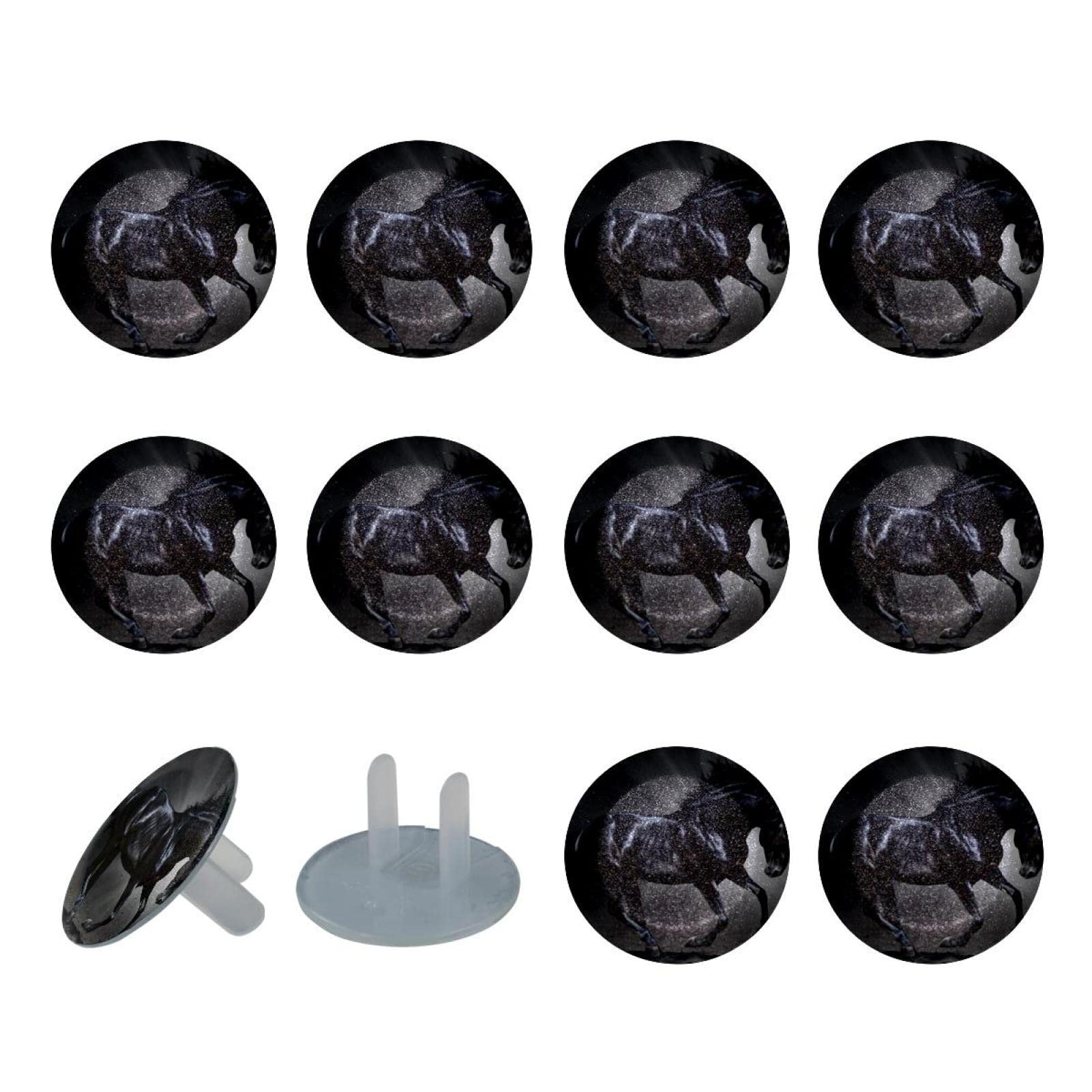 24 Pack Child Proof Electrical Protector Safety Caps Baby proofing Outlet Plug Covers Black Running Horse Pattern