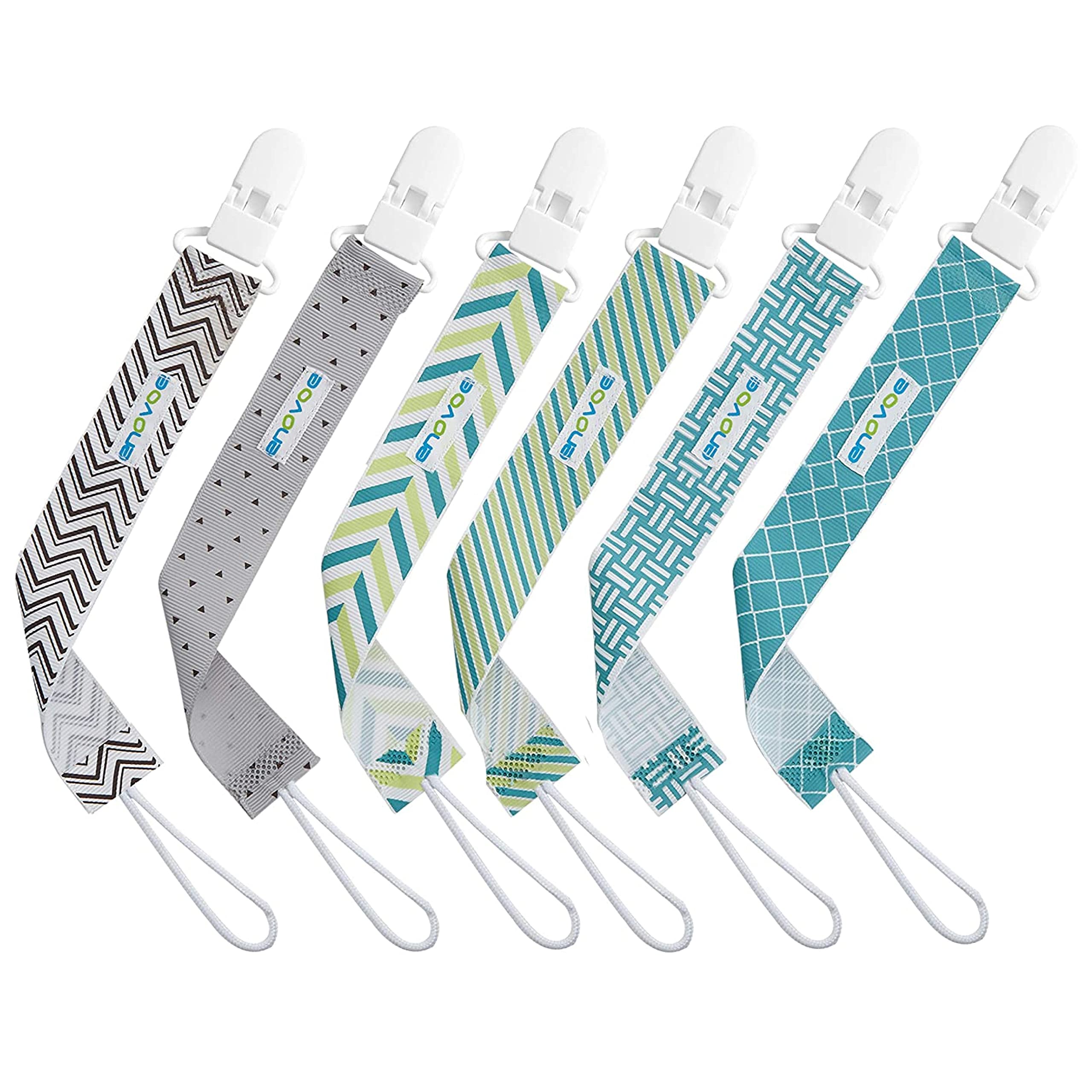Pacifier Clip by Enovoe - 6 Pack of Pacifier Clips - Stylish Teething Ring Pacifier Holder Clip for Baby Boys and Girls - Multicolor - binkie Clip Baby Pacifier