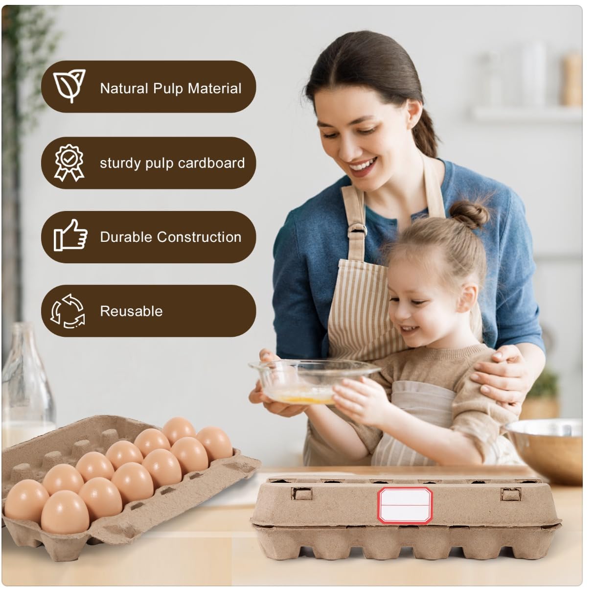24 Pack Dozen Egg Cartons Bulk 12 Count For Fresh Chicken Eggs Or Duck Eggs, Empty Natural Paper Pulp Egg Cartons Reusable, Strong Sturdy Design Made from Natural Cardboard.
