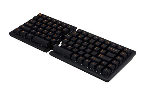 Mistel BAROCCO MD770 TKL Split Mechanical Keyboard with Cherry MX Blue Switch, Ergonomic Keyboard with Orange Letter PBT Double Shot Keycaps for Windows and Mac, Programmable Macro Support, ANSI/US