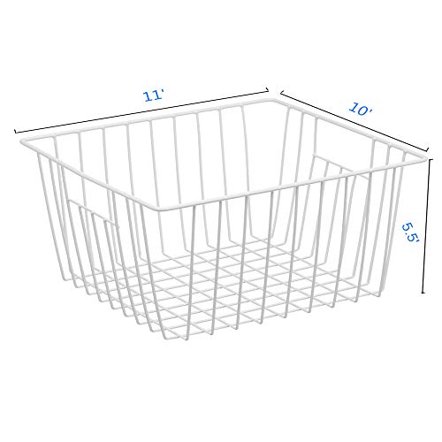Freezer Organizer Bin, Kitchen Metal Wire Storage Basket, Pantry Cupboard Household Container Divider with Handles, Bathroom, Closet, Bedroom, Office, Rustproof - White(4)