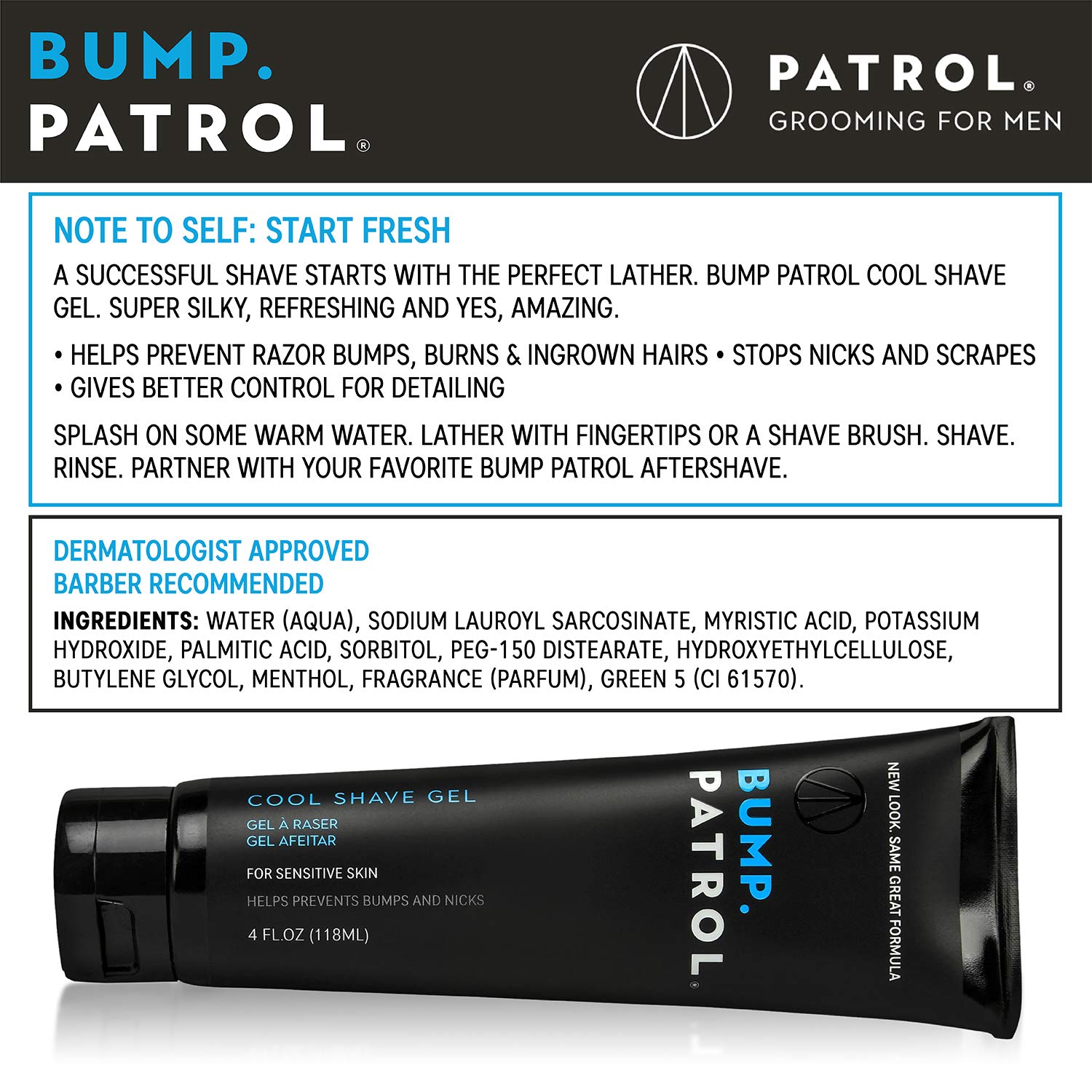 Bump Patrol Cool Shave Gel - Sensitive Clear Shaving Gel With Menthol Prevents Razor Burn, Bumps, Ingrown Hair - 4 Ounces 3 Pack