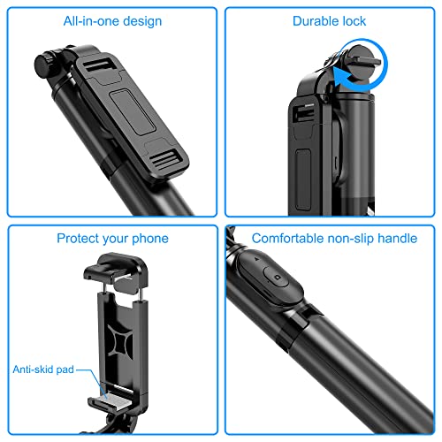 Selfie Stick, Extendable Selfie Stick Tripod with Wireless Remote and Tripod Stand, Portable, Lightweight, Compatible with iPhone 14 13 12 Pro Xs Max Xr X 8Plus 7, Samsung Smartphone and More