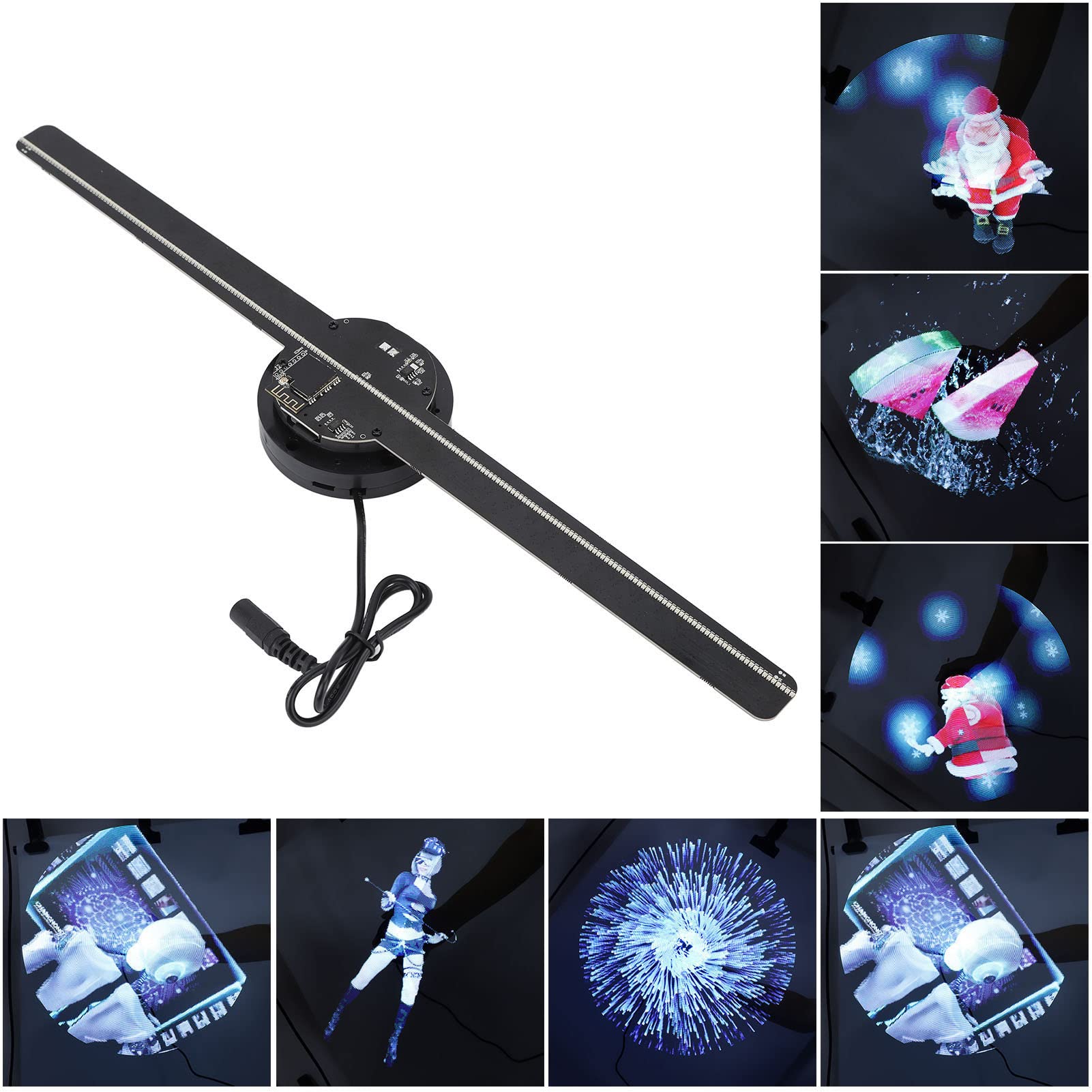 3D Holographic Advertising Machine, Floating Effects 224 LED Light Beads 100-240V Professional 2 Blades 16.5in Diameter High Resolution 3D Hologram Fan for Bar (US Plug)