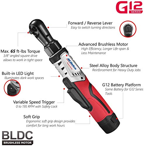ACDelco G12 Series 2-Tool Combo Kit- 1/4" & 3/8" Brushless Ratchet Wrench, ARW12103-K8