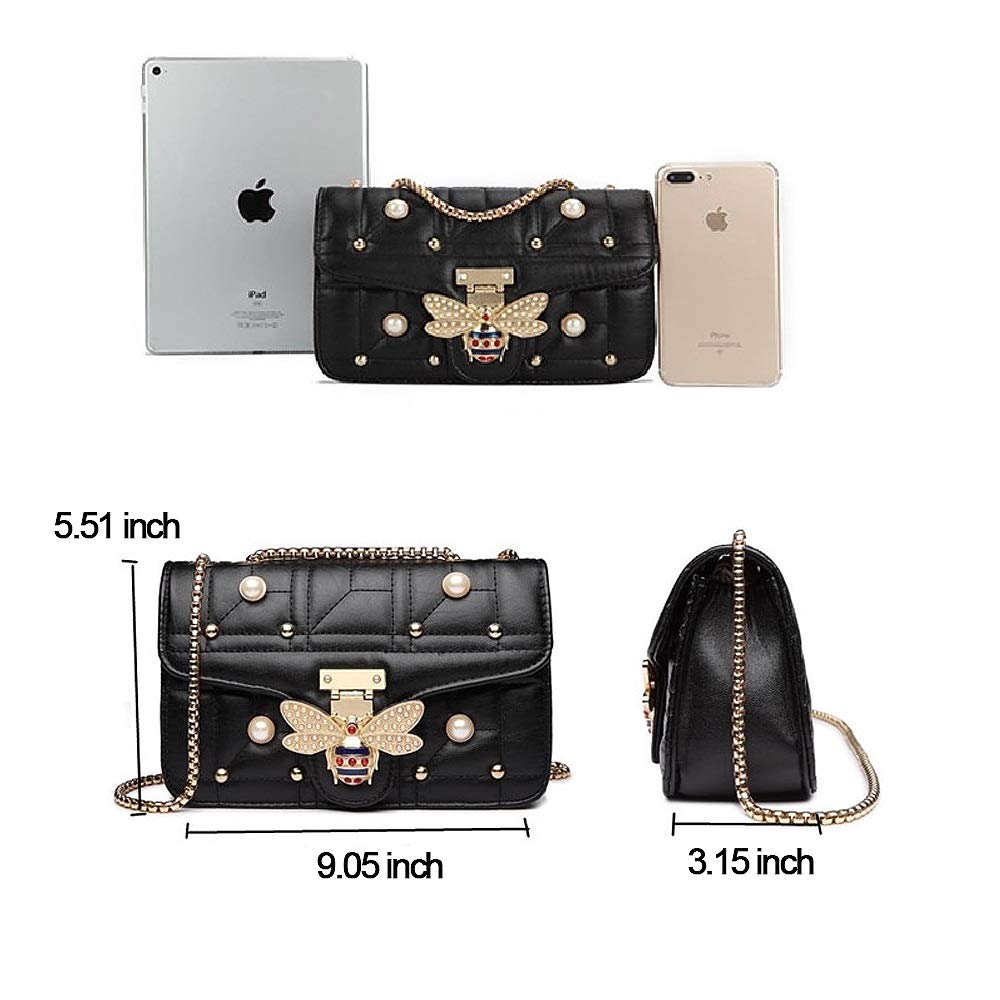 Beatfull Designer Bee Purse Shoulder Bag for Women Pear Crossbody Purse Handbag with Chain Black