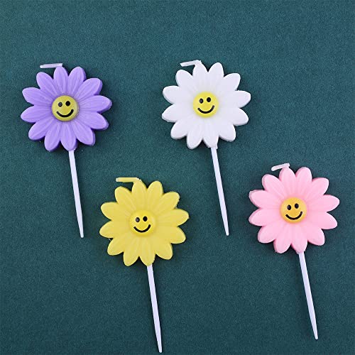 4Pcs/Set Daisy Birthday Candles, Cute Sunflowers Candles, Children's Birthday Candles, Birthday Cake Decorations - White, Purple, Pink, Yellow