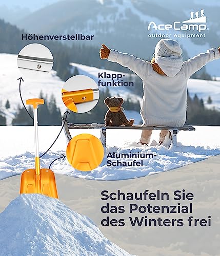 AceCamp Lightweight Collapsible Snow Shovel, Portable Adjustable Aluminum Emergency Shovel, Foldable Telescopic Winter Shovel for Car, Camping, Home