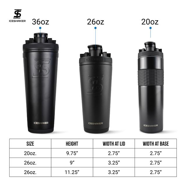 Ice Shaker Stainless Steel Shaker Bottle | 26oz, Black White Ombre | Stays Cold for 30+ Hours | Insulated Cup with Twist-on Agitator | Odor-Free Shaker Cup for Protein Shakes, Water, Smoothies