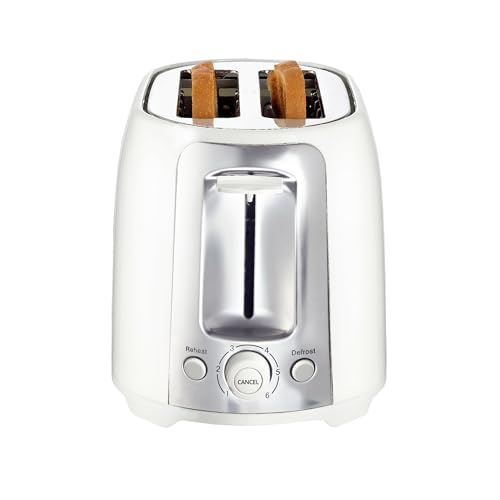 Aiwa Toaster, 2 Slice Wide Slot, Reheat and Defrost Function, 6 Browning Settings, Drop Down Crumb Tray, White