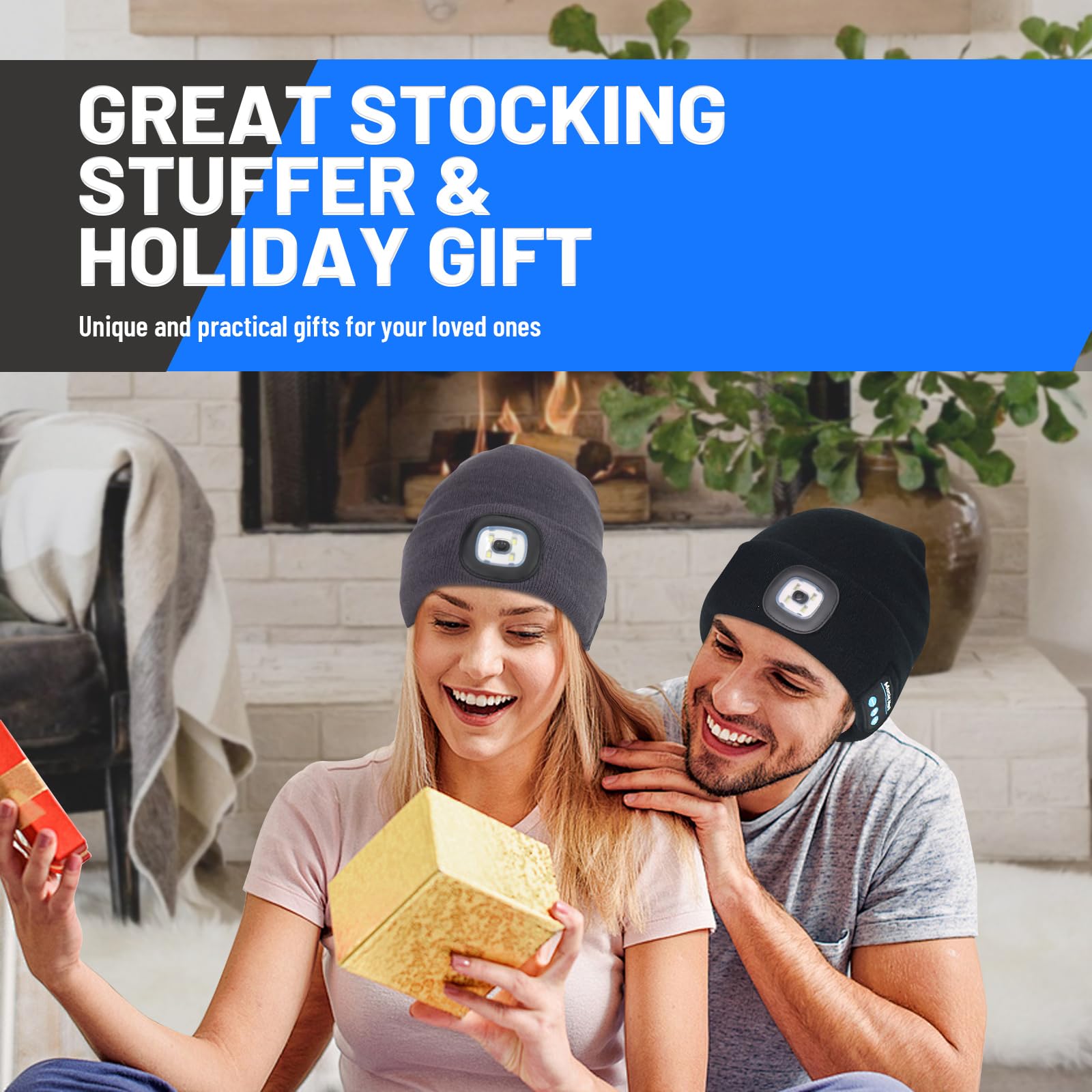 Keains Bluetooth Beanie with Light, Musical Knit Hat with Headphones and Built-in Speaker Mic, Gifts for Men Women Dad Pink