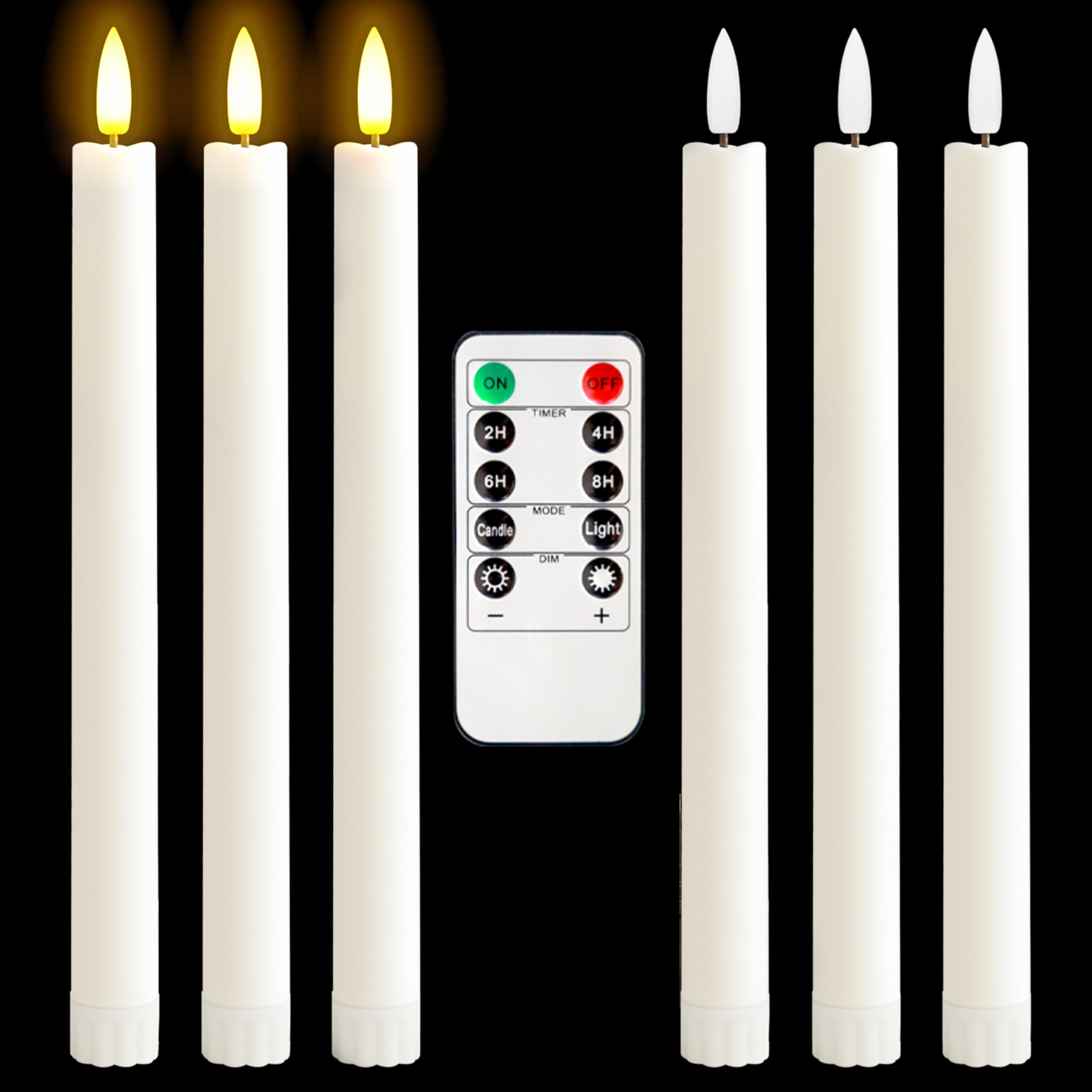 3D Black Wick Led Battery Operated Flameless Taper Candles Light with Remote Timer, Electric Fake Window Candle Flickering Like Real Wax, Flameless Ivory Candle Stick for Christmas/Home/Wedding