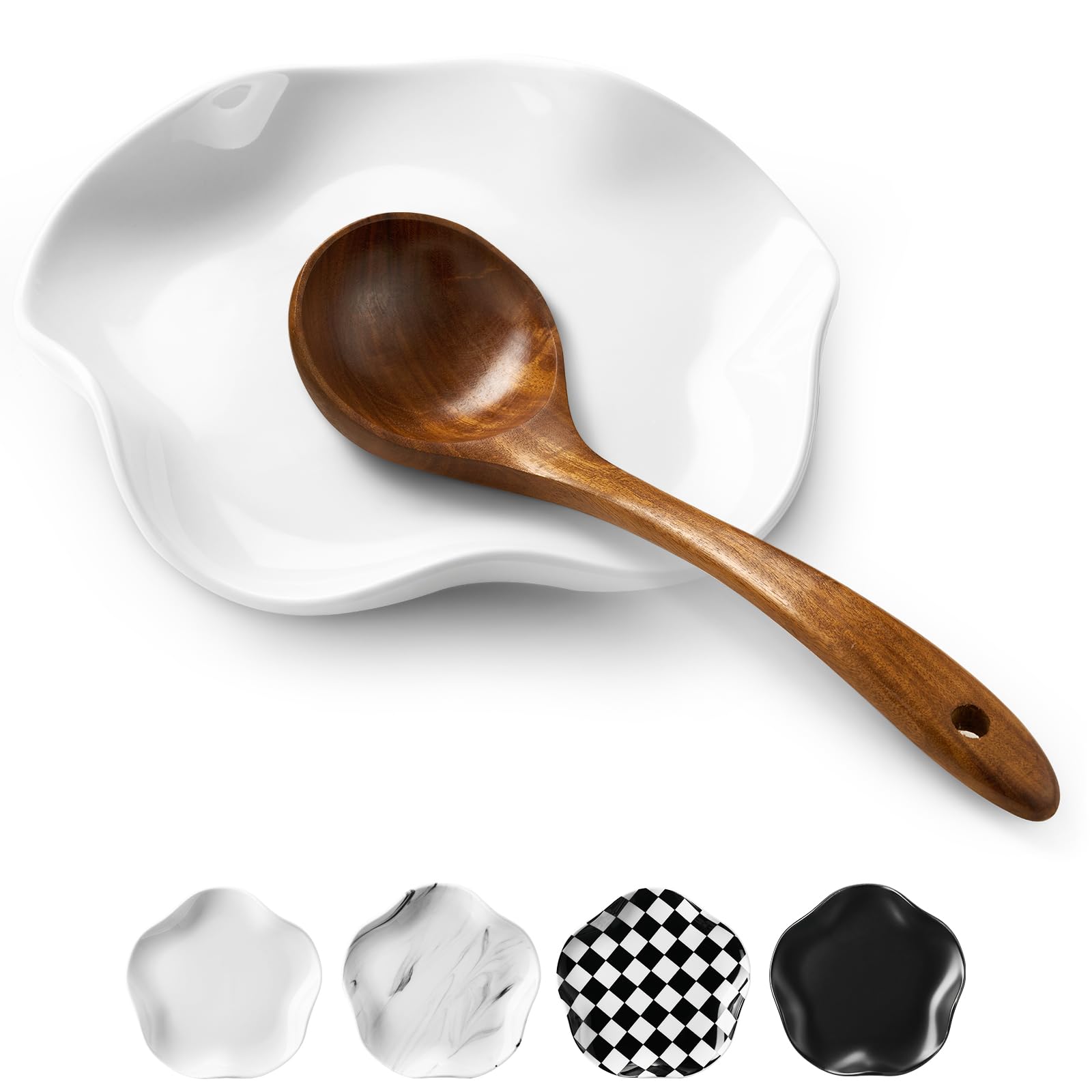 ABRUTY Spoon Rest for Stove Top, Ceramic Spoon Holder for Counter, Modern Farmhouse Decor Accessories for Spatula,Spoons (C-Marble, Flower-Shape)