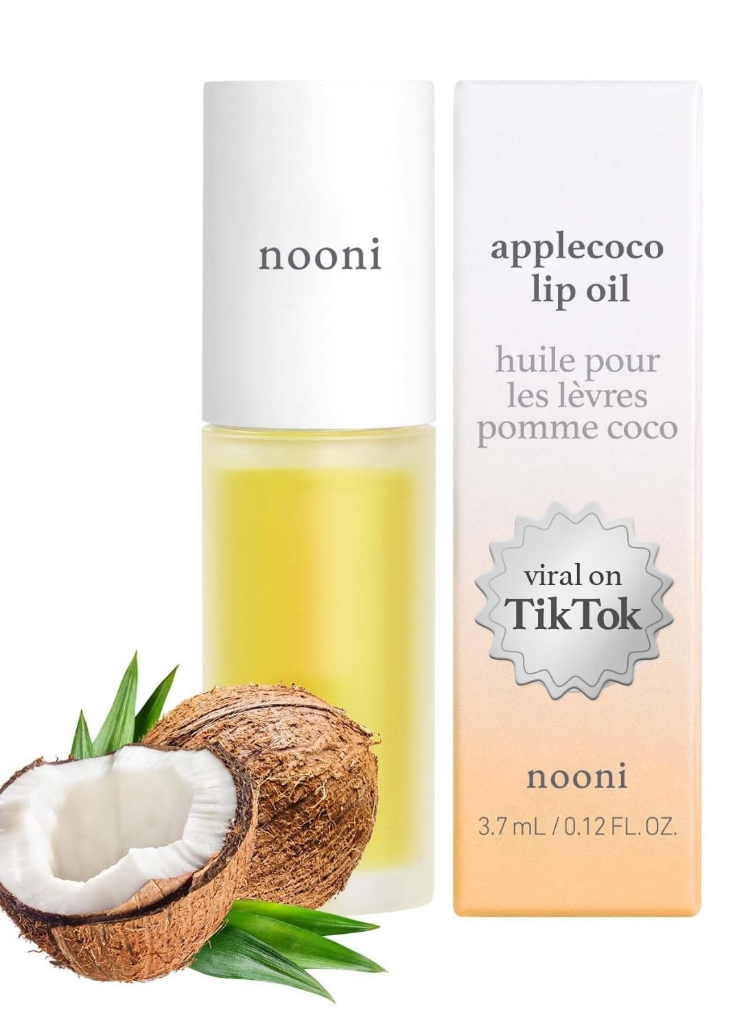 NOONI Vegan Appleseed Lip Oil - Applecoco | Long-Lasting, Moisturizing, Plumping, Revitalizing for Dry Lips, Waterproof, No Peel Off, Korean Tint, Valentine Day Gifts, 0.12 FL Oz