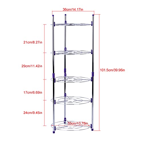 5 Tiers Pot Shelf, 101.5 x 35cm Silver Carbon Steel Home Kitchen Metal Wire Shelving Organizer Storage Rack Cookware Holder