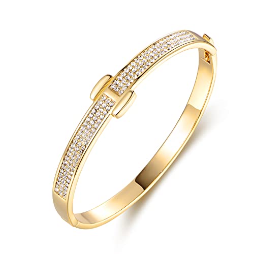 Barzel 18K Gold Plated Crystal Belt Bangle for Women (Gold)