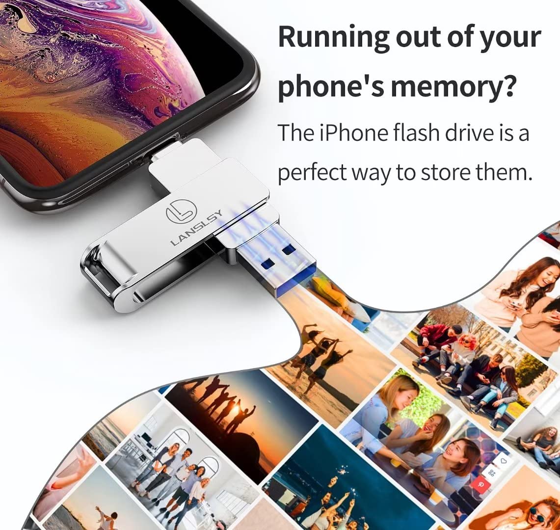 64GB Flash Drive for Phone Photo Stick,3 in 1 Phone Flash Drive USB 3.0 External Storage,Phone Memory Stick for Photos and Videos for Phone/Pad/Android/PC/Mac