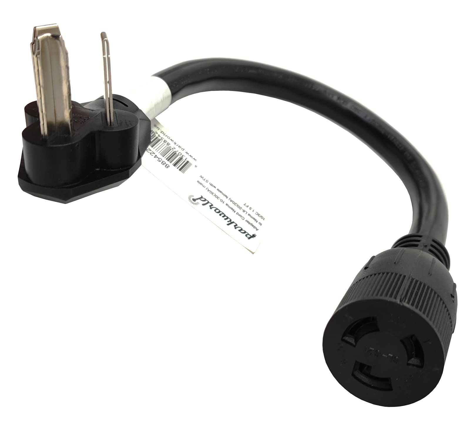 Parkworld 885422 Adapter Cord NEMA 10-30P Male to L6-20R Female, 20A, 250V, 1.5FT
