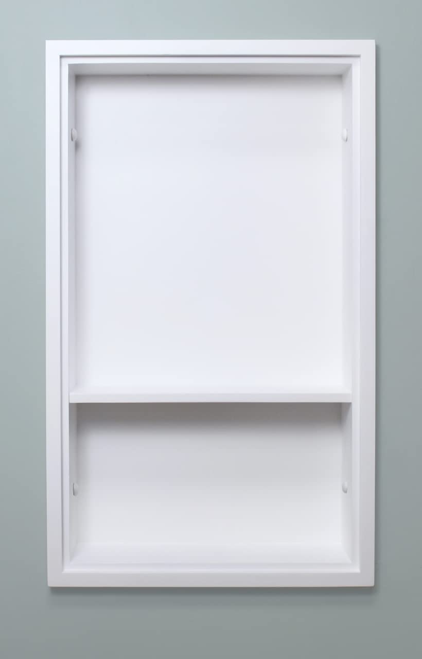 Fox Hollow Furnishings 14x24 Recessed Sloane Wall Niche - Wall Shelf for Storage and Home Decor, 2 Shelves (White with Plain Back)