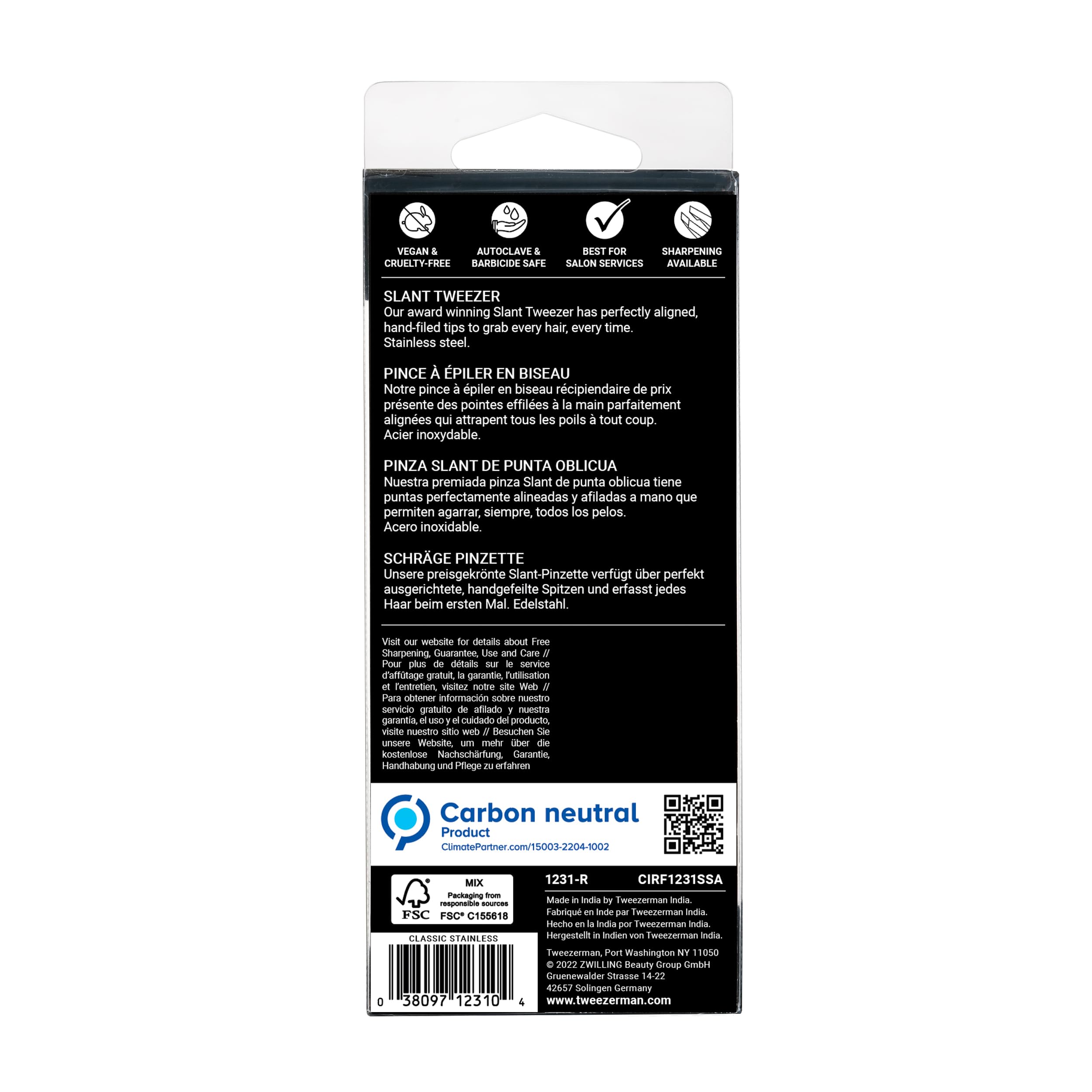 Tweezerman Stainless Steel Slant Tweezer - Eyebrow Tweezers for Women and Men (Classic Stainless)